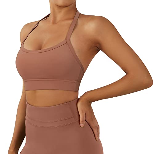 MOOSLOVER Women Strappy Sports Bra Crisscross Back Yoga Bras Padded Backless Medium Support Tops(L,#6 See Sheer(Y back)-215)