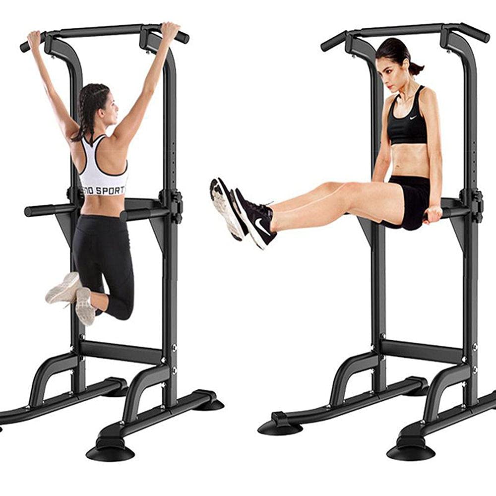 KDFJ Adjustable Height Pull Up Dip Station Power Tower Pull-ups Stand for Home Gym Strength Workout Horizontal Bars Fitness Equipment-Black