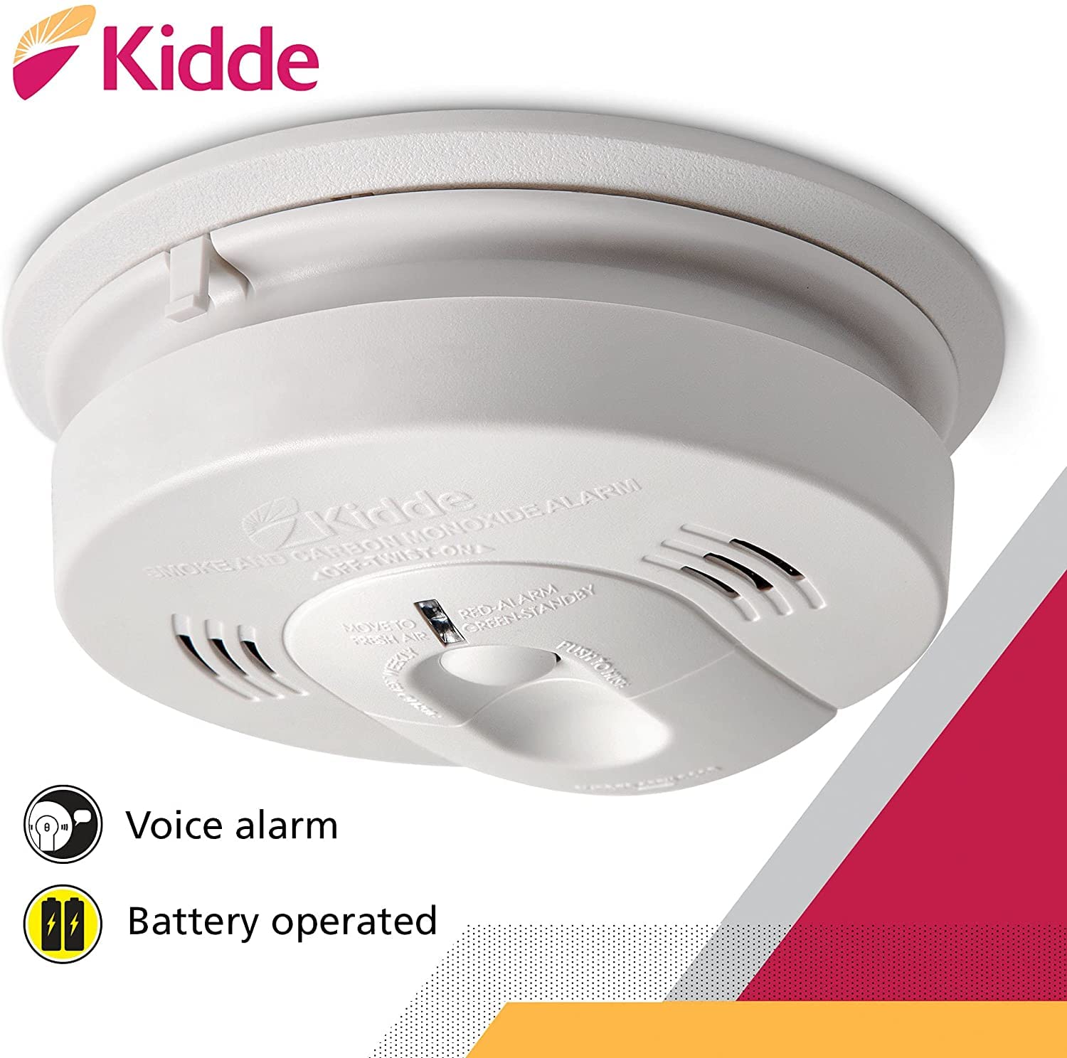 Kidde Smoke & Carbon Monoxide Detector with Voice Alerts, Battery Powered, Combination Smoke & CO Alarm, 2 Pack