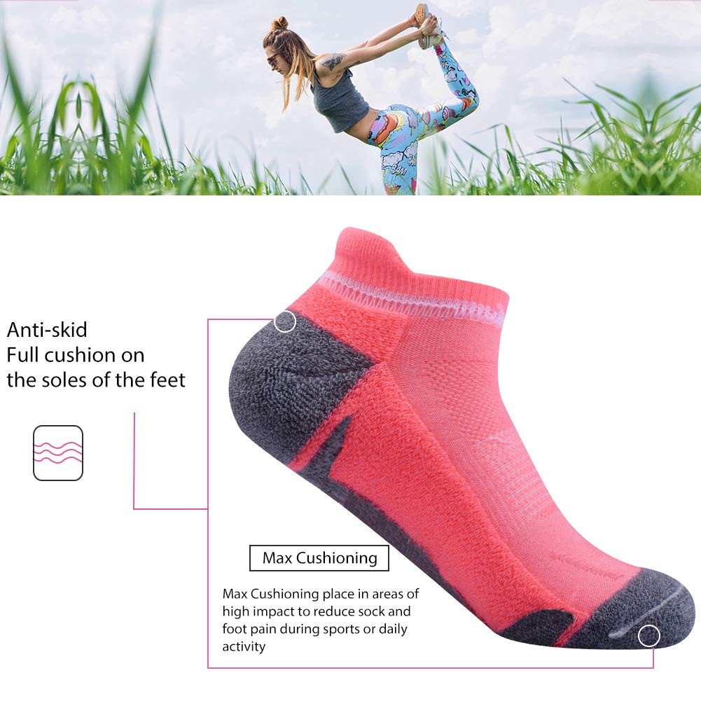 JOYNÉE Womens Athletic Ankle Sports Running Low Cut Tab Cushioned Socks 6 Pack,Multicoloured,Sock Size 9-11