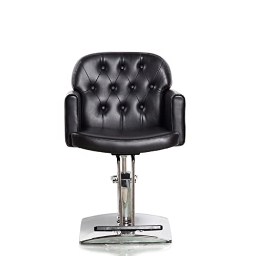 Salonsunny Black Square Base Vintage Salon Styling Chair Barber Cutting Chair All Purpose Spa Beauty Equipment
