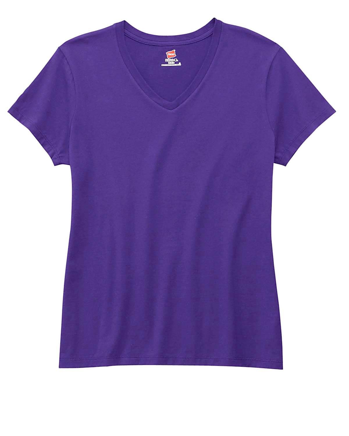 Hanes Women's Nano- V-Neck T-Shirt Purple X-Large