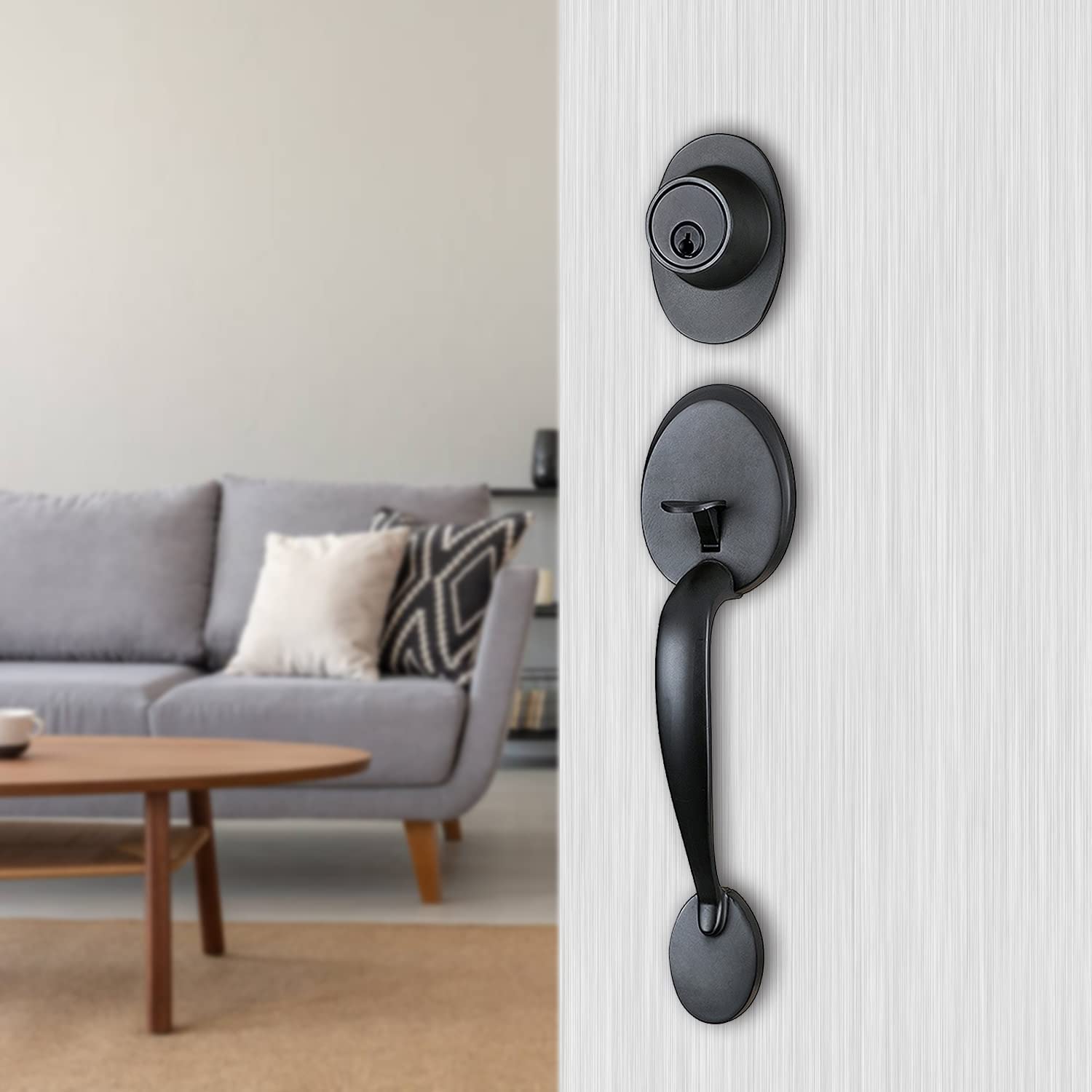 Iron Black Keyed Entry Door Handleset Front Door Lock with Deadbolt and Knob Handle- Classic1998DB Handleset (Keyed Handlest(1PCS))