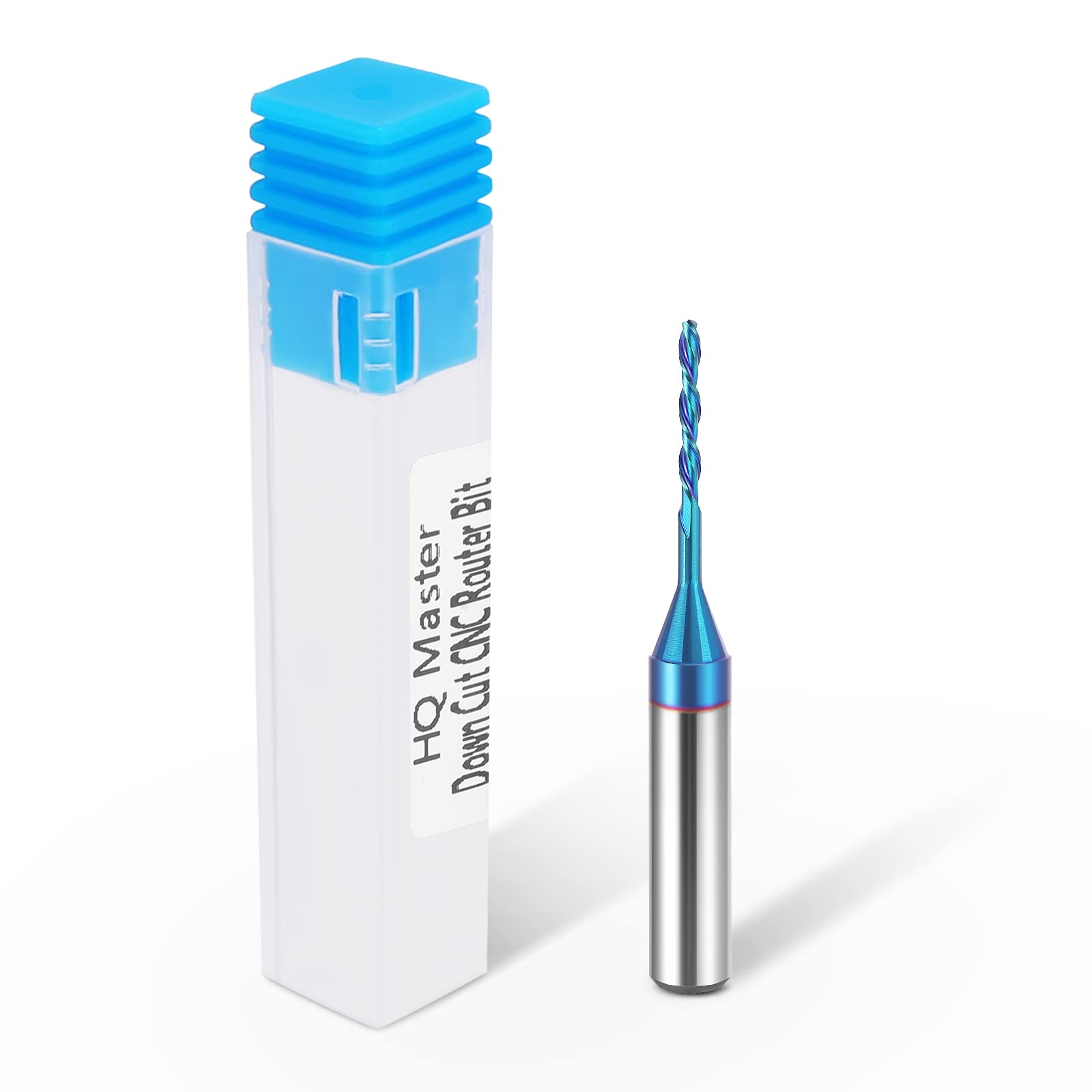 HQMaster Spiral Router Bits 1/4 inch Shank 1/16β Cutting Diameter Solid Carbide Nano Blue Coated Spiral CNC Bits End Mill for Wood Cut Carving Engraver (1/16" Downcut)
