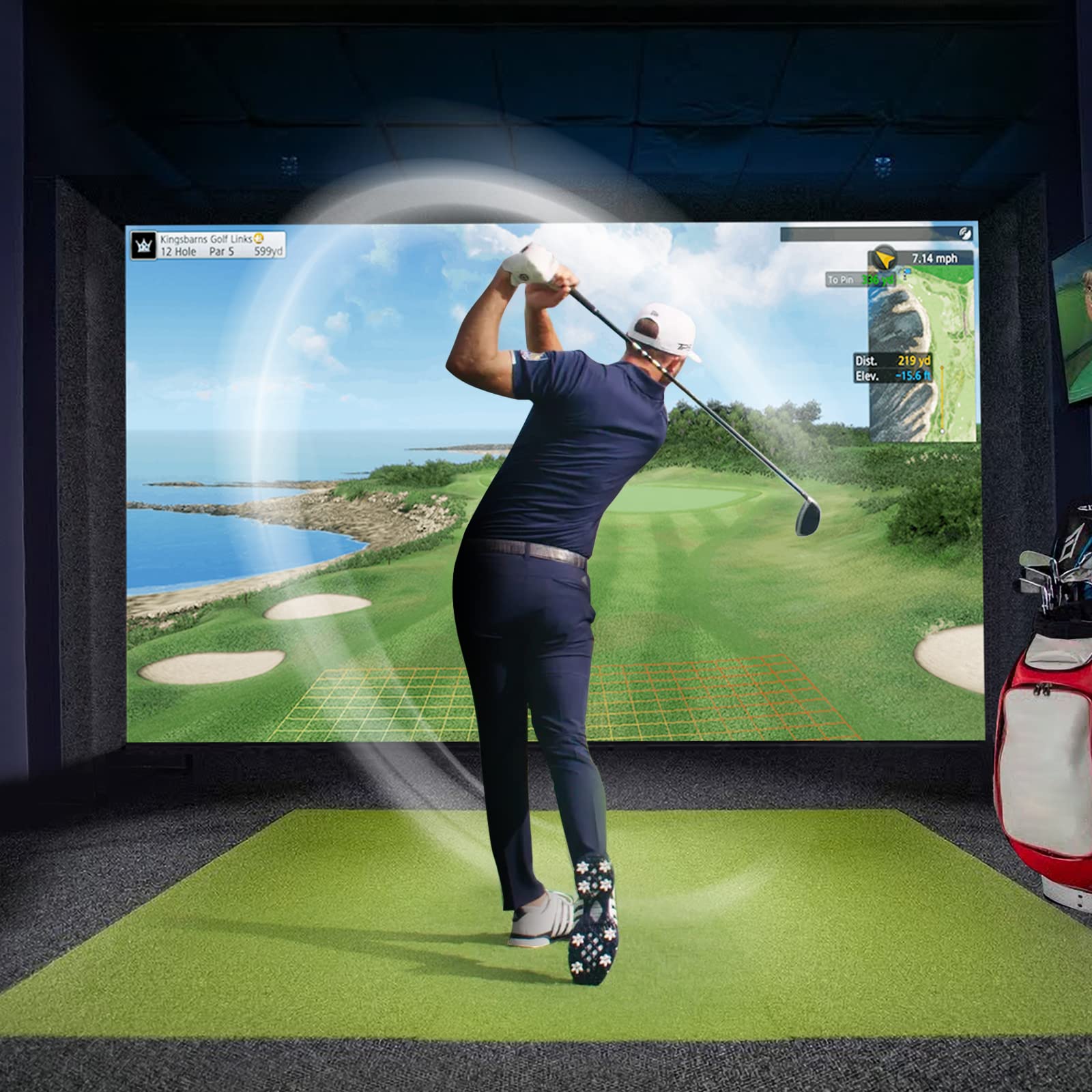 NATBEESY Golf Simulator Impact Screen for Golf Training, Indoor Golf Impact Screen 9.8 ft x 9.8 ft, Come with 40pcs Grommet Holes, Natual Polyester Fabric HD Projection.