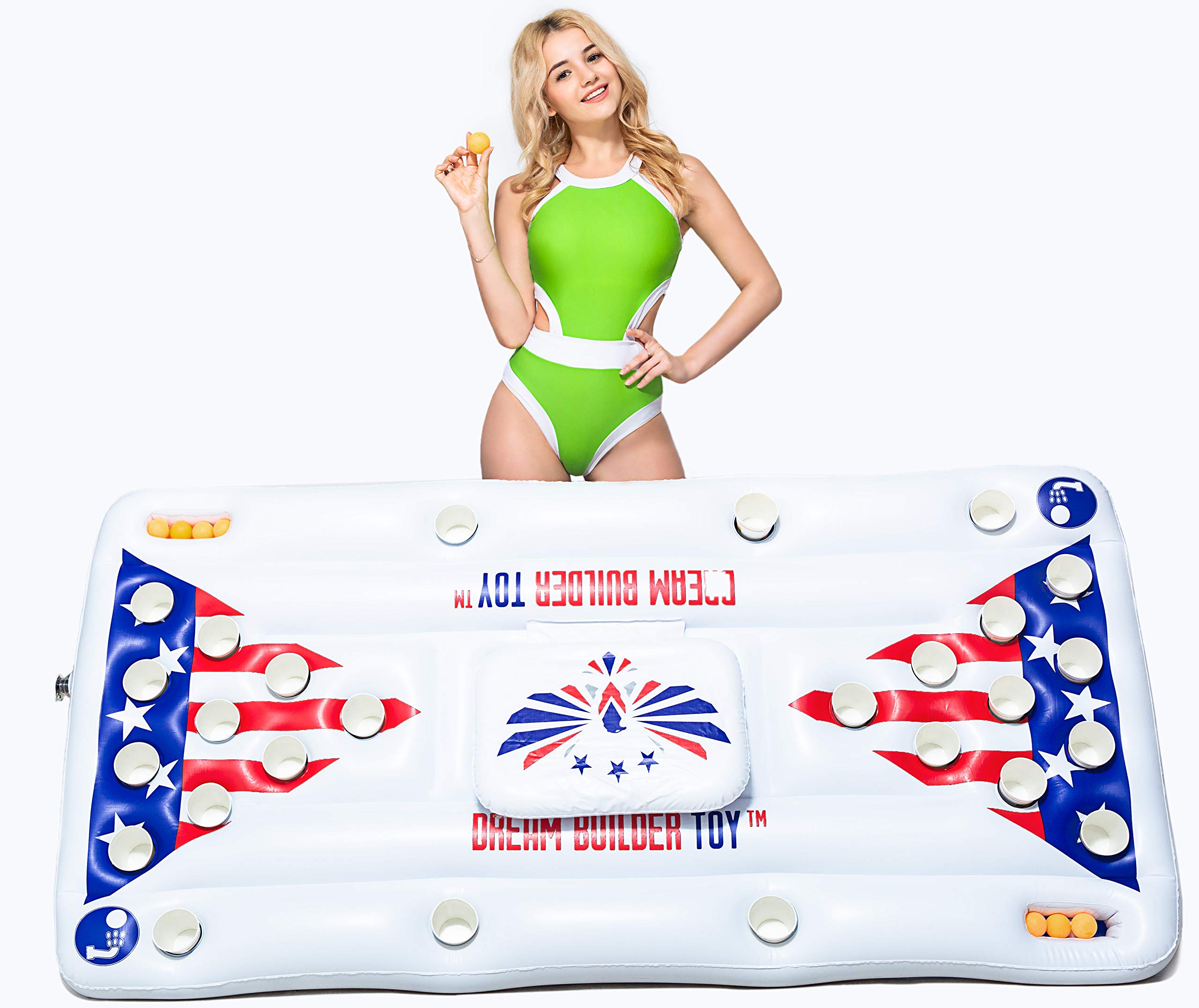 Inflatable Beer Pong table Party Beer Pong Float with Cooler, White, 6-Feet, Beer pong Floaty for Pool Party Game Raft and Lounge