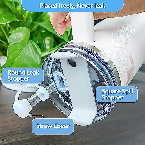 Toffos Silicone Spill Proof Stopper Set of 3, Compatible with Stanley Cup 1.0 40oz/ 30oz, Tumbler Accessories, Including 3 Straw Cover Cap, 3 Square Spill Stopper and 3 Round Leak Stopper