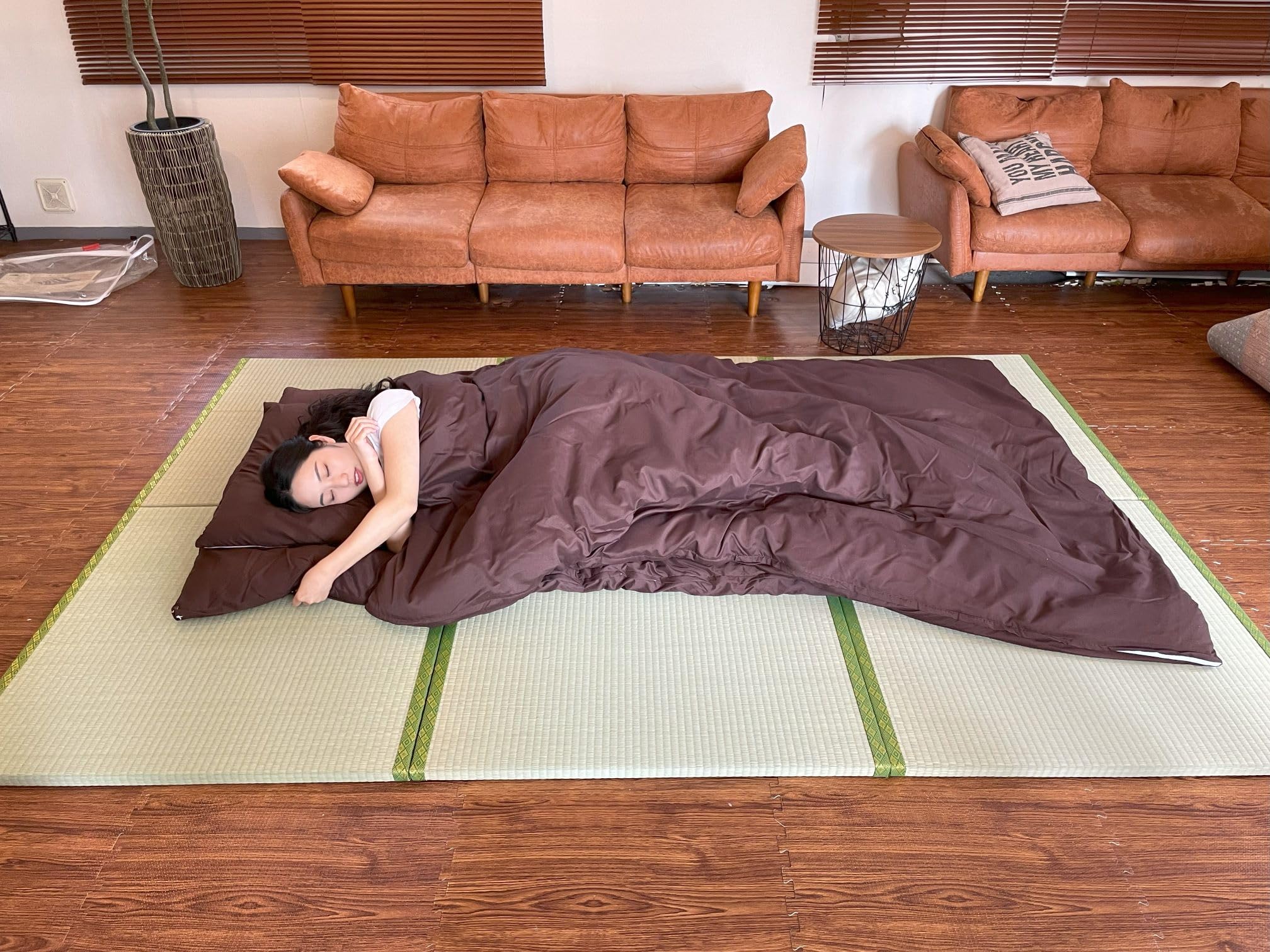 和楽美 Warabi Tatami mat for Living Room, Mattress, Rug,Portable Mattress,Japanese Bed, Rush Igusa Made in Japan 33.5in×33.5in (Asanoha)