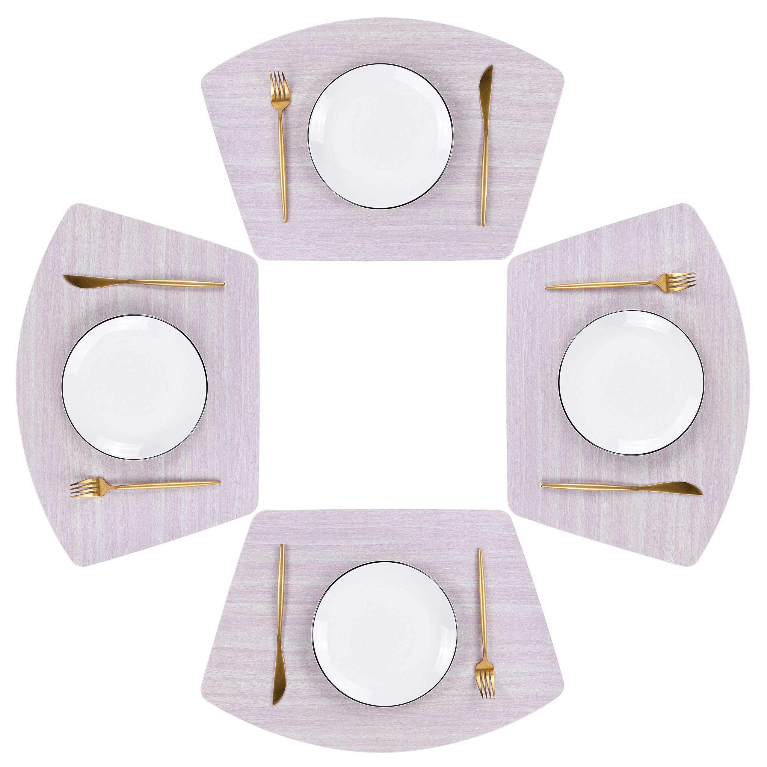 Jovono Round Table Placemats Wedge Table Mats Set of 4 Heat Resistant Wipe Clean for Round Tables Dining Table (4, White Walnut)