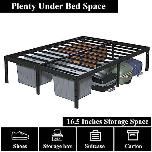 Upcanso 18 Inch California King Bed Frames No Box Spring Need, Platform Cal King Bed Frame with High Storage, Eassy Assembly 3,500 lbs Heavy Duty Bedframes, Black