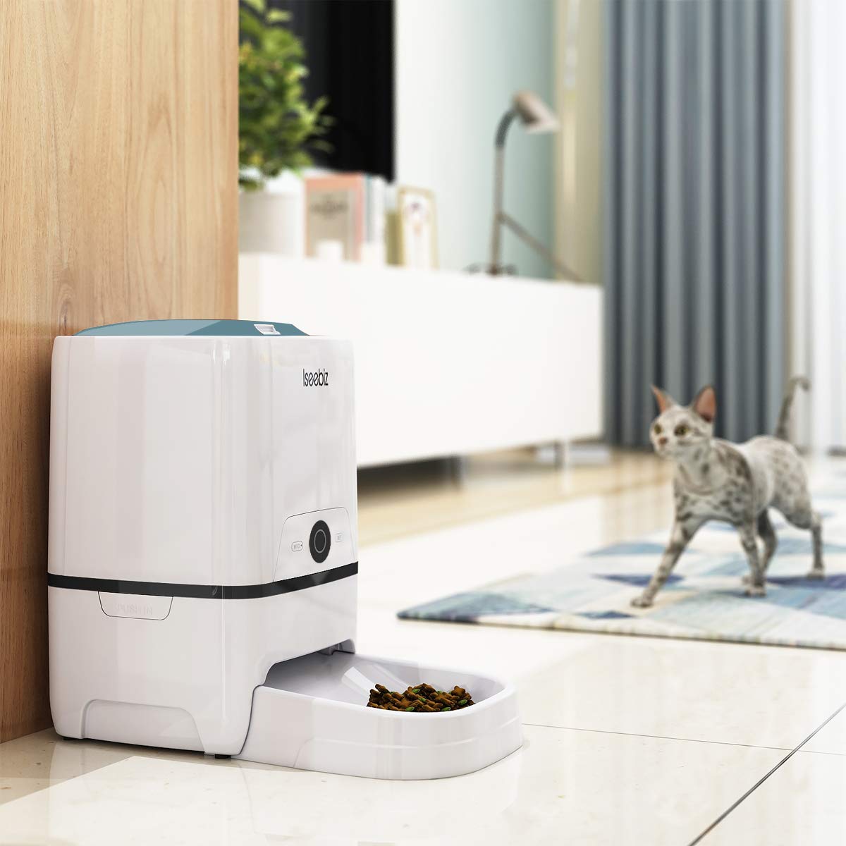Iseebiz Smart Pet Feeder, Automatic Cat Dog Feeder, 6L WiFi App Control Food Dispenser with Voice Record Remind, Timer Programmable, Portion Control, IR Detect, 8 Meals Per Day Large Medium Cats Dogs