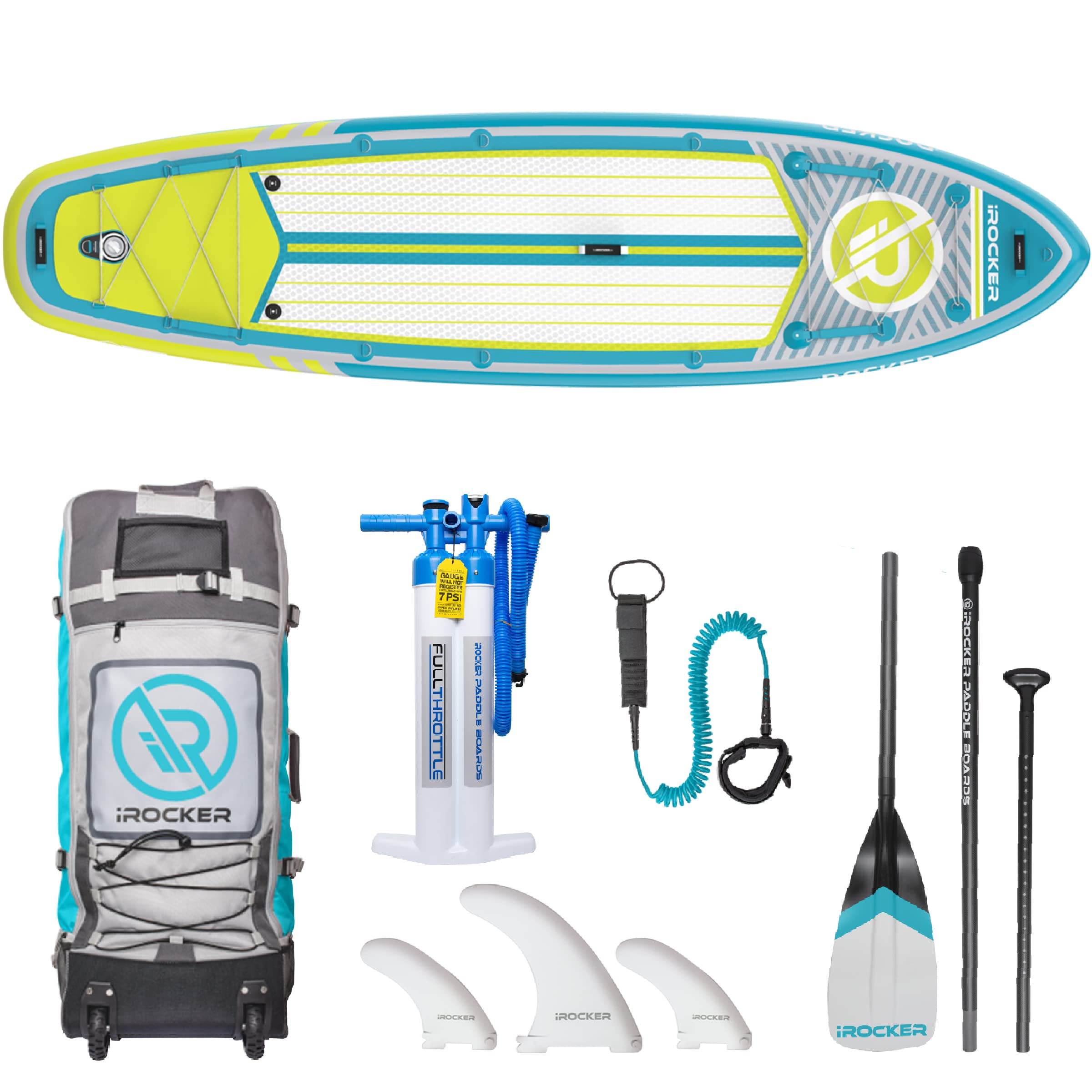 iROCKER All-Around Inflatable Stand Up Paddle Board, Extremely Stable 11' Long x 32" Wide x 6" Thick Premium SUP with Roller Bag, Carbon Paddle, Pump, Leash, Fins & Repair Kit, Orange