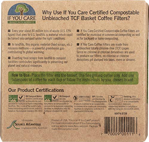 If You Care Coffee Filter Baskets ( 1x100 CT ), Fits 8-12 Cup Drip Coffee Makers