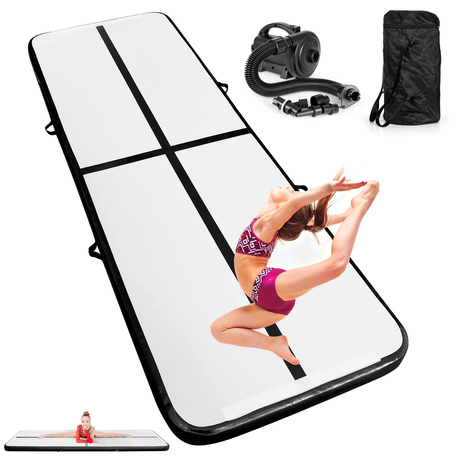 Inflatable Air Gymnastics Mat, Airtrack Mat 10ft Inflatable Gymnastic Tumbling Mat, Training Mat with Electric Air Pump,