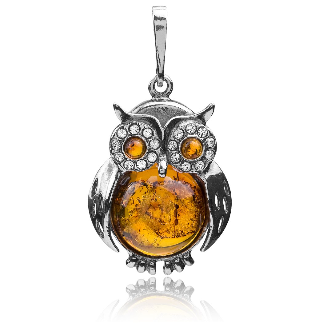 Ian and Valeri Co. Amber Sterling Silver Owl Bird Pendant