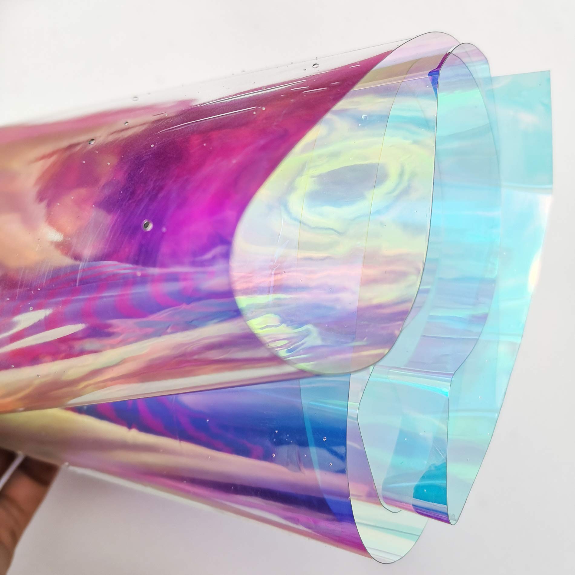 Holographic Clear Fabric Iridescent Transparent Vinyl Mirrored Foil Laser Graphic Fabric for Craft Sewing Patchwork DIY Bow Craft Applique