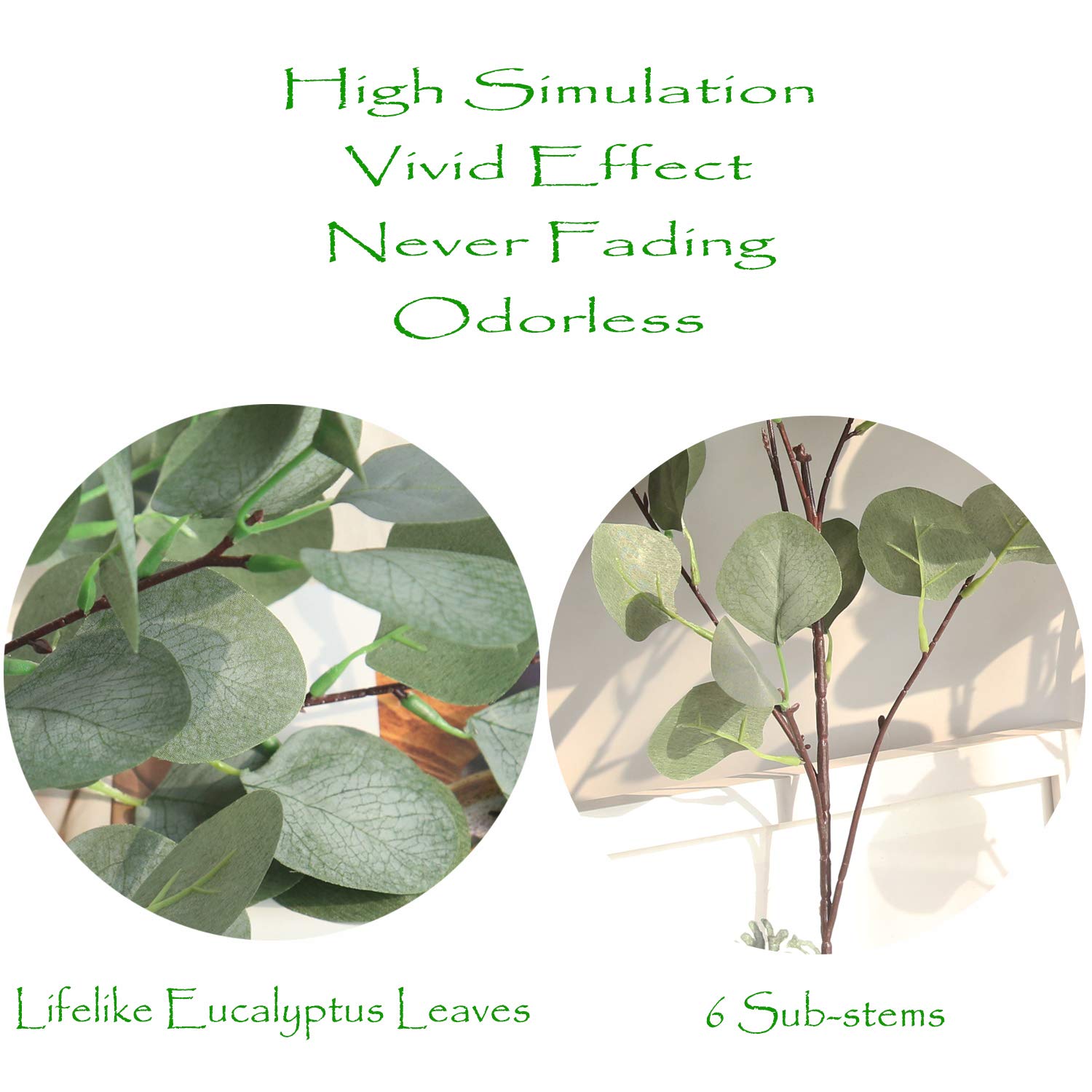 JD Artificial Greenery Plants 5PCS 33" Silver Dollar Eucalyptus Silk Leaf Branches Fake Shrubs Faux Bushes for Home Décor Office Restaurant Wedding Garden Patio Photography Props(Summer Green)
