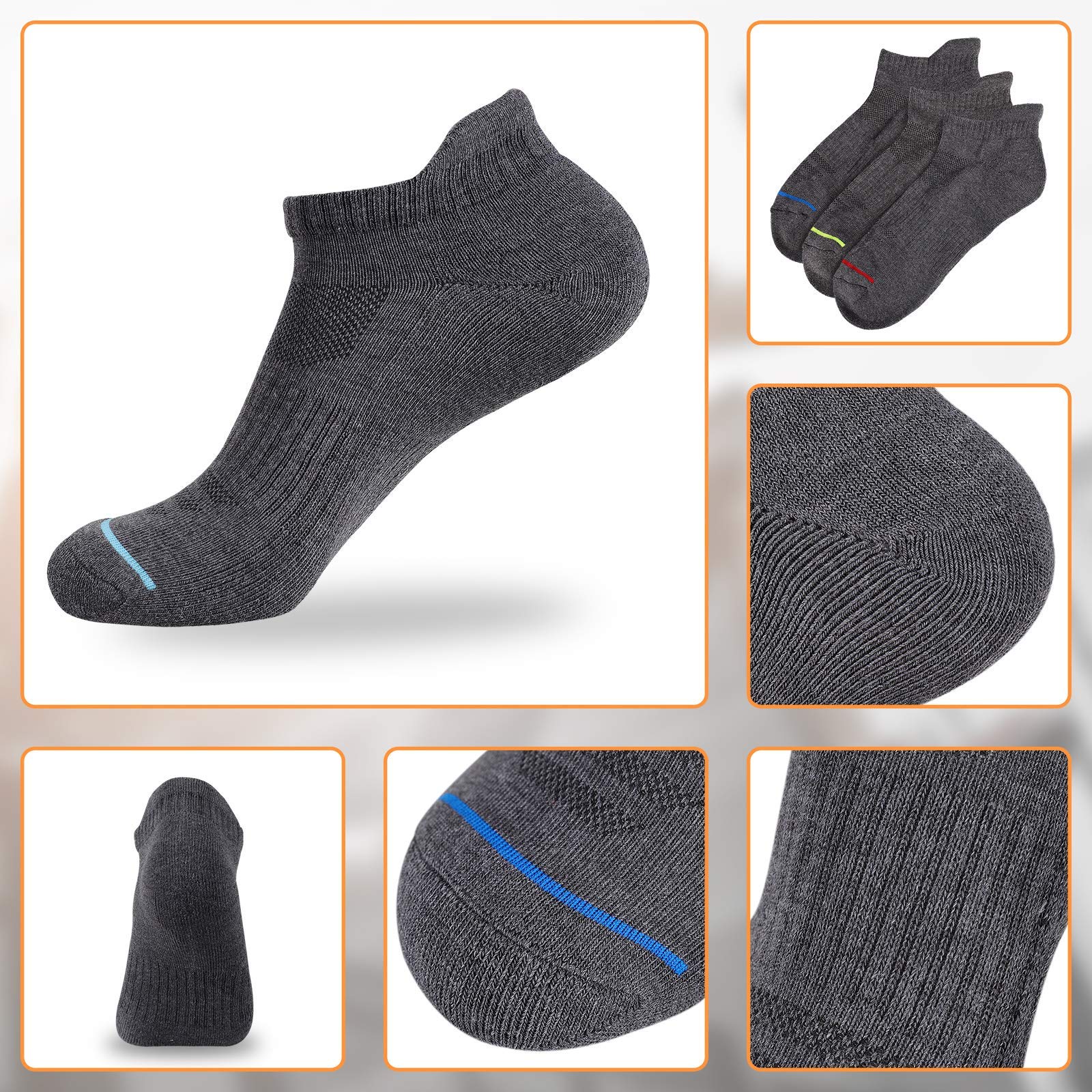 JOYNÉE Mens Ankle Athletic Low Cut Socks Running Sports Cushioned Sock for Men 6 Pack,White,Sock Size 10-13