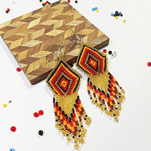 Native American Style Beaded Necklaceā Ukrainian beaded Necklace Native Handmade Seed Bead Necklace,Tribal ethnic beaded necklace (Golden)