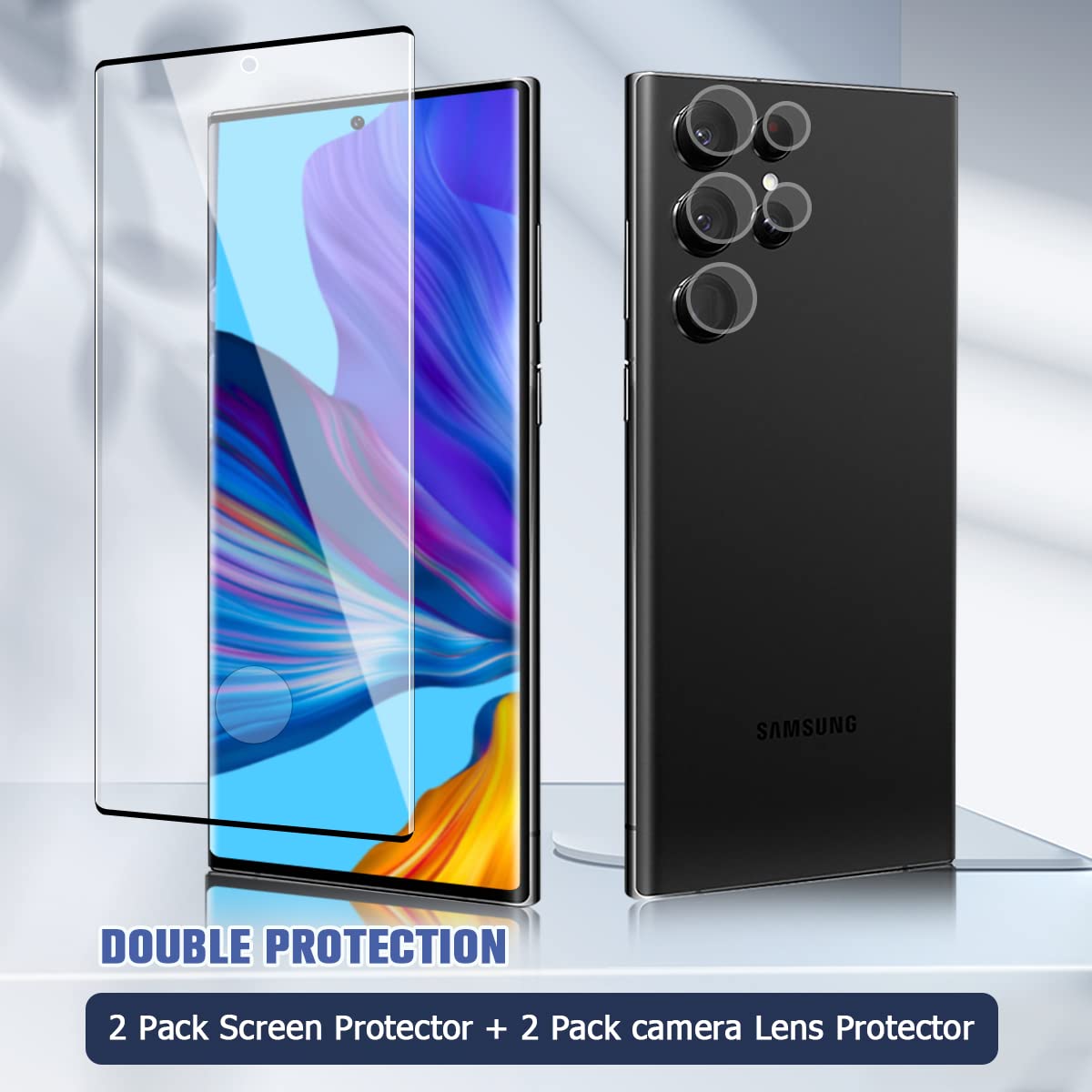 THRIKGOLD Screen Protector For Samsung Galaxy S22 Ultra Tempered Glass Full Coverage with 2 Pack Lens Protector[Case Friendly] [Bubble Free][Anti-Scratch][Touch Sensitive] S22 Ultra Screen Saver Film