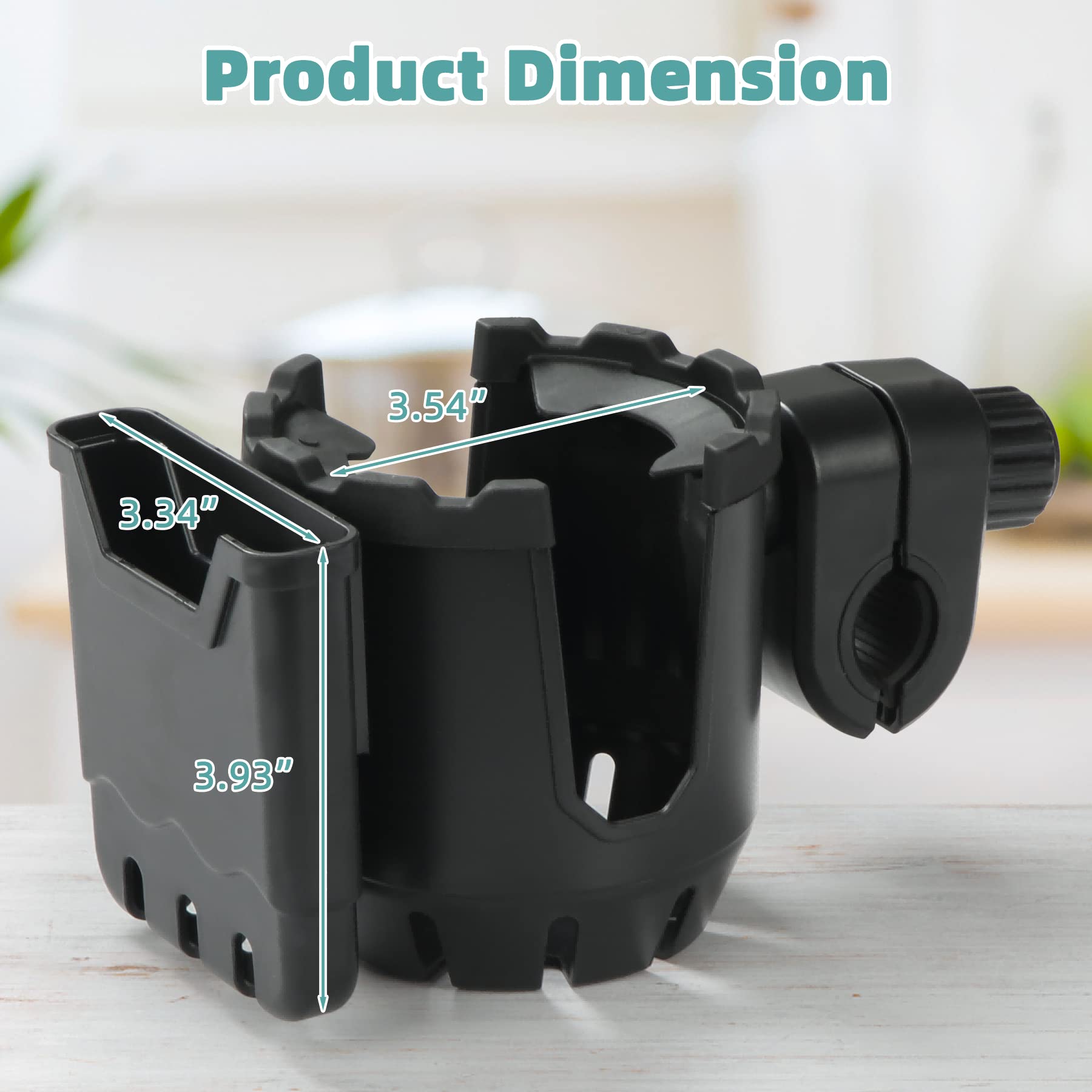 Stroller Cup Holder with Phone Holder, Bike Cup Holder, 2-in-1 Universal Cup Phone Holder for Stroller, Bike, Wheelchair, Walker, Scooter, Black