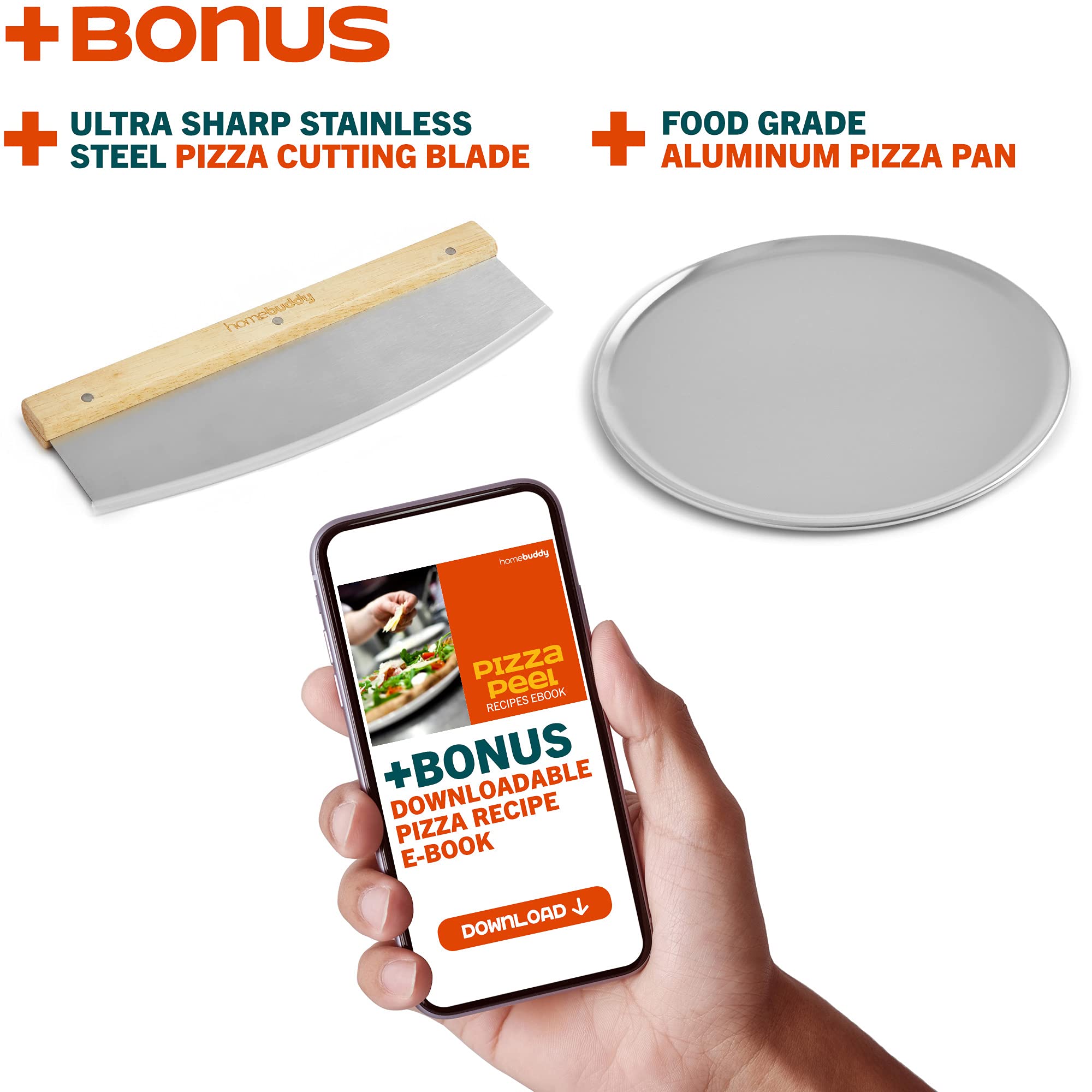 HomeBuddy Pizza Peel with Pizza Accessories - 12 Inch Foldable Pizza Paddle for Pizza Oven Outdoor or Indoor - Comes with Pizza Knife and Pizza Board/Pan