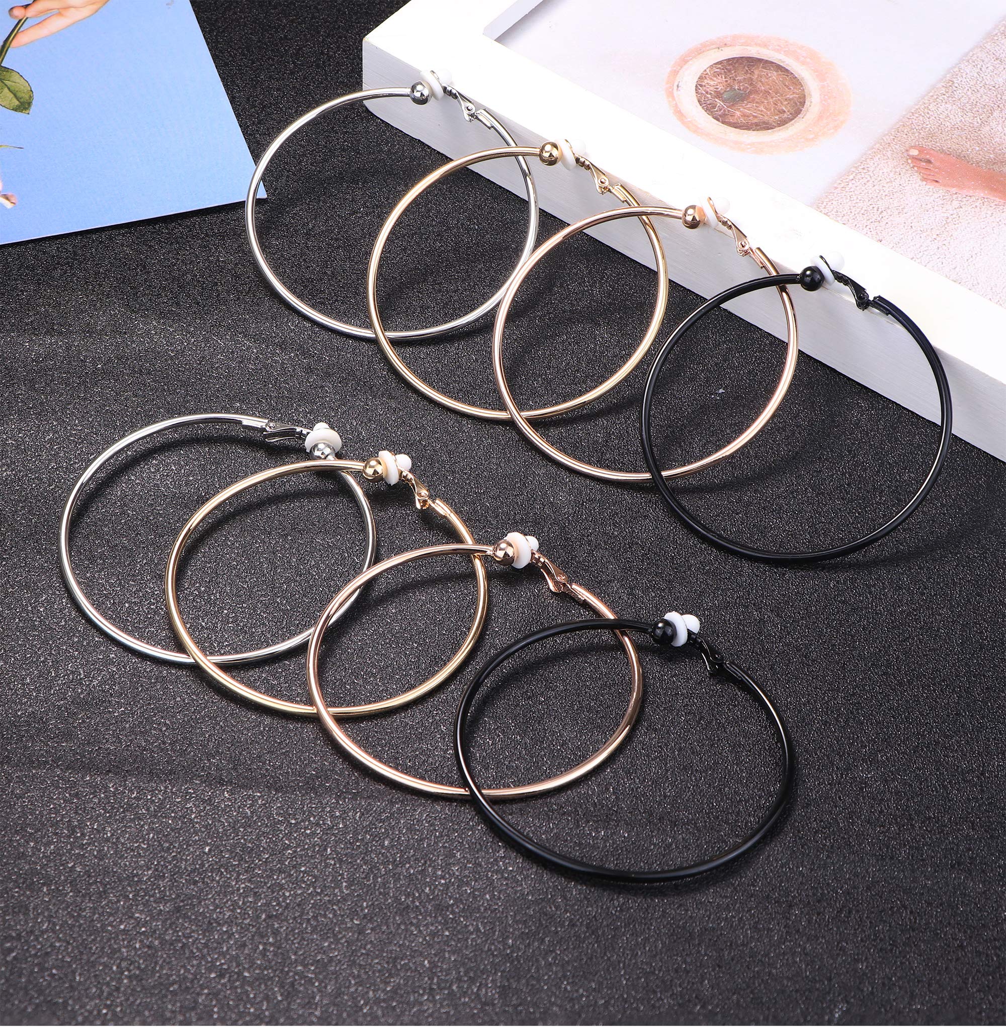 JOERICA Clip On Hoop Earrings for Women Silver Tone Gold Tone Rose Gold Tone Black Unpierced Hoop Earrings Non-pierced