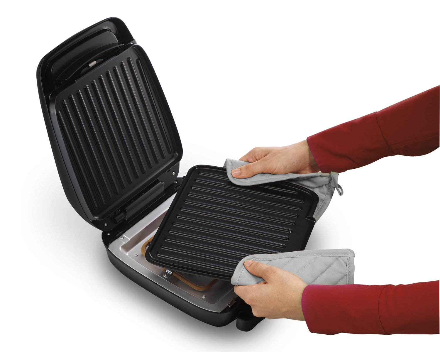 Hamilton Beach 4-Serving Electric Indoor, Removable Nonstick Plates, Low Fat Grilling, Black (25357)