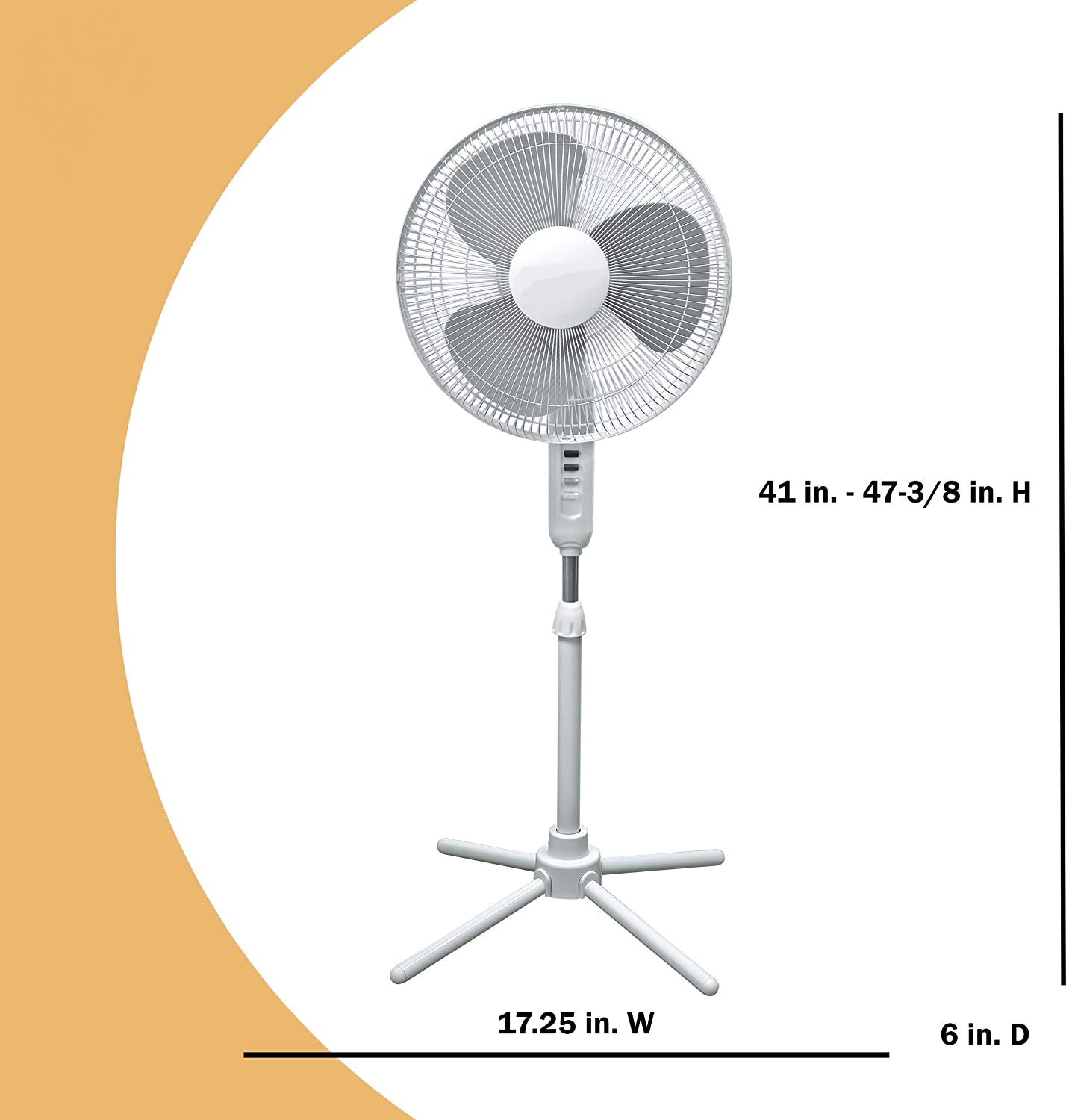 JOEY'Z 3-Speed 16-inch Oscillating Pedestal Stand Fan with Folding Base and Adjustable Height and Tilt