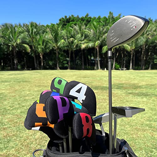Large Number Neoprene Golf Iron Covers Set - Club Head Covers - Golf Iron Club Protective Headcovers for Callaway, Ping, Taylormade, Cobra, Mizuno- Black with Colorful Number Iron Covers