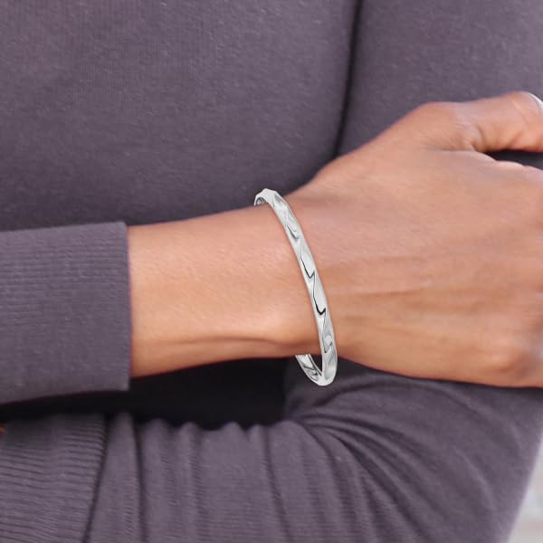 IceCarats 14K White Gold Twisted Flexible Bangle Bracelet