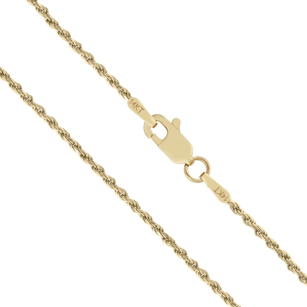 Honolulu Jewelry Company 14K Real Solid Yellow Gold 1mm Rope Chain Necklace Lobster Clasp - 20 Inches
