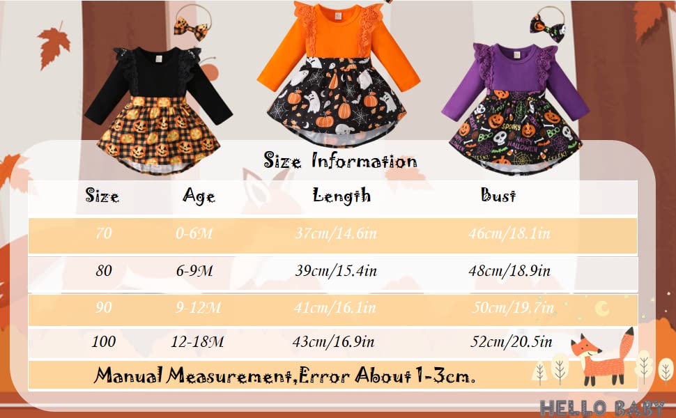Guodeunh Newborn Baby Girl Halloween Outfits Ruffle Pumpkin Romper Tunic Drees Long Sleeve Skirt Set+Headband Fall Winter Clothes(Purple- Black,12-18 Months)
