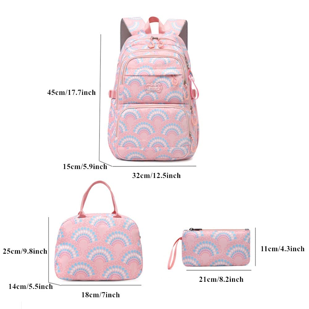 LANSHIYA 3Pcs Crown Printed Backpack for Girls Elementary School Students Bookbag with Lunch Box Kids Lightweight Schoolbag Set,Purple