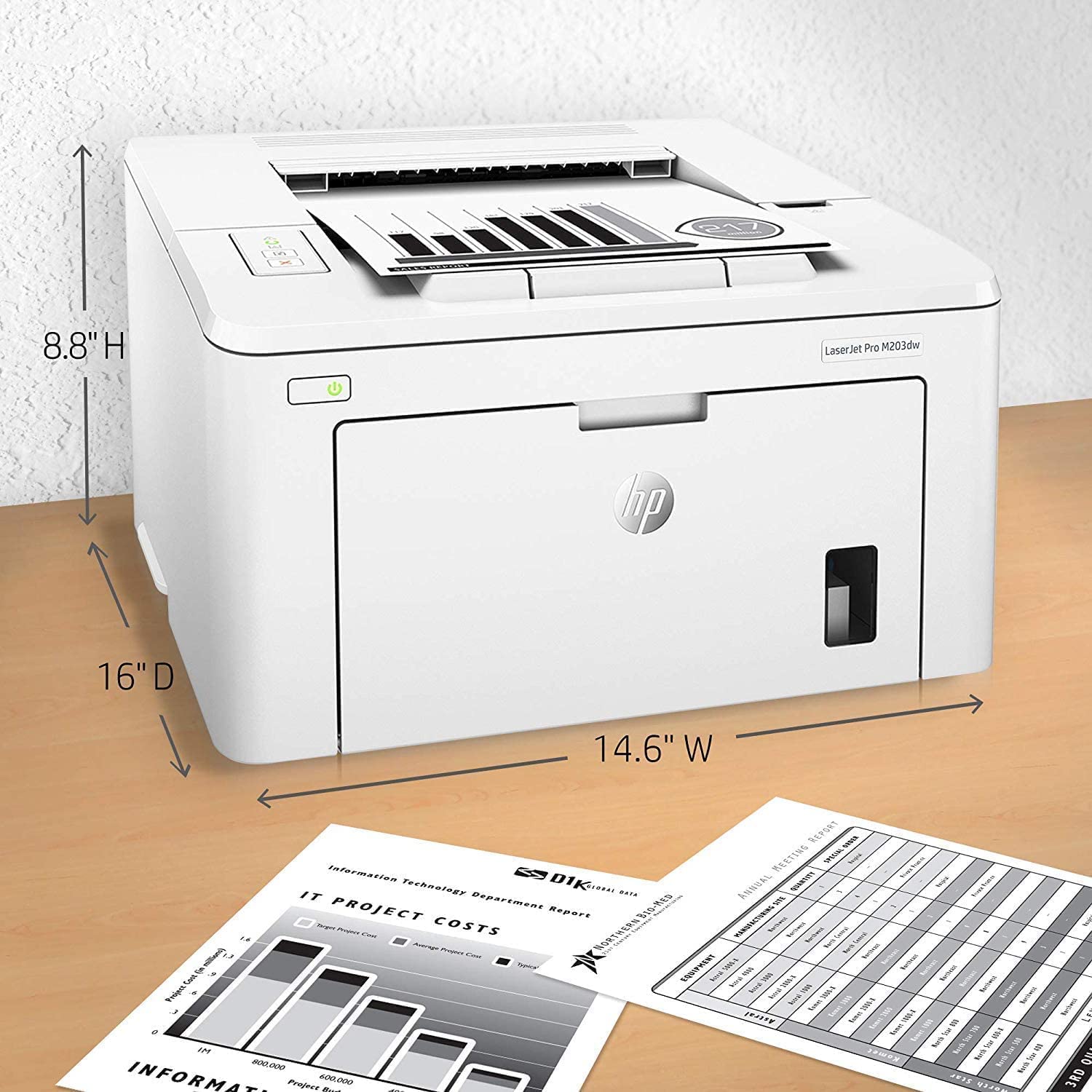 HP Laserjet Pro M203dw Wireless Monochrome Laser Printer Works with Alexa (G3Q47A), Print Only, 1200x1200 dpi, 30ppm, LED Control Panel, Auto 2-Sided Printing, Wi-Fi, Ethernet, Lanbertent USB Hub