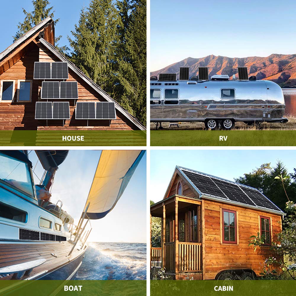 HQST 400W Polycrystalline Solar Panel Kit-4 100W Panels+40A MPPT Controller+4 Sets Z Bracket+20ft 12AWG PV Cable+8FT 10AWG Tray Cable+1 LCD display for RV Marine Trailer Off Grid System