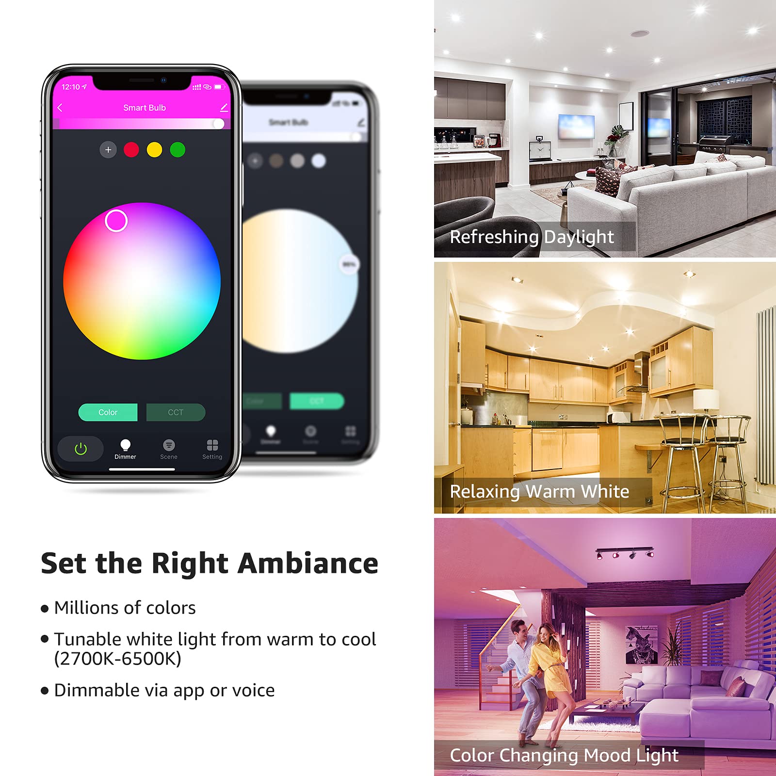 Lepro GU10 Smart Light Bulbs, RGB Color Changing LED Bulb, Compatible with Alexa & Google Assistant, Dimmable with App, 50W Equivalent Track Light Bulb, No Hub Required, 2.4G WiFi Only, Pack of 4
