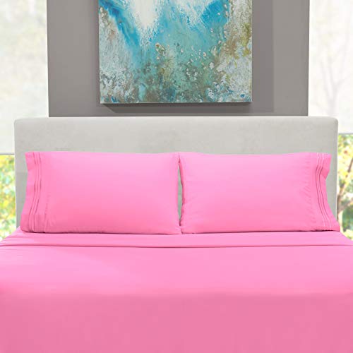 Hearth & Harbor Full Size Sheets - 4 Piece Bed Sheet Set, Hotel Luxury Double Brushed Bed Sheets - Extra Soft Bedding Sheets & Pillowcases, Full, Light Pink