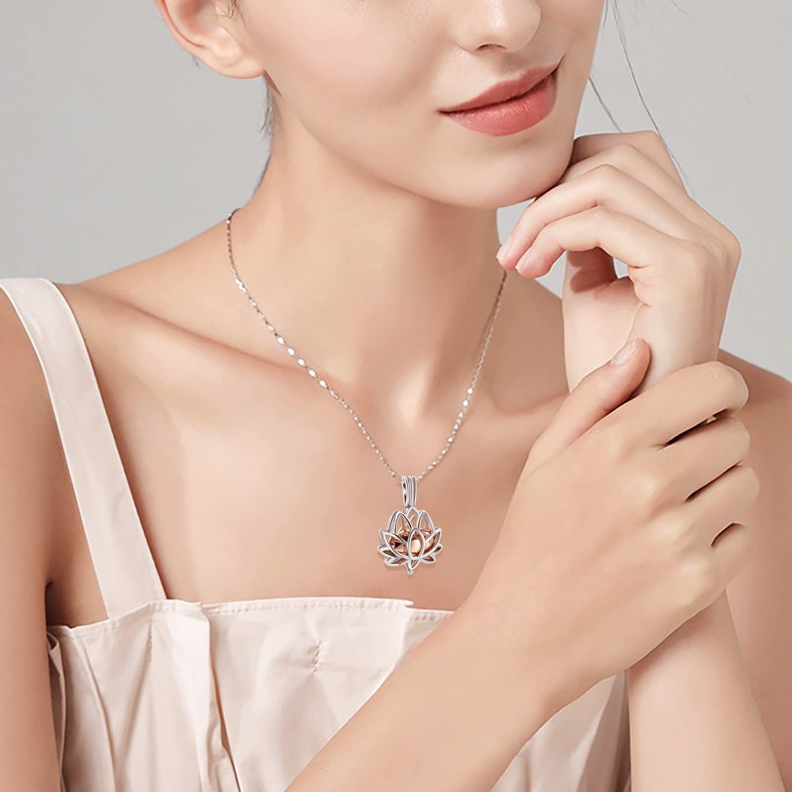 Imrsanl Cremation Jewelry for Ashes - Lotus Flower Ashes Pendant Necklace with Mini Keepsake Urn Memorial Ash Jewelry (Rose Gold)