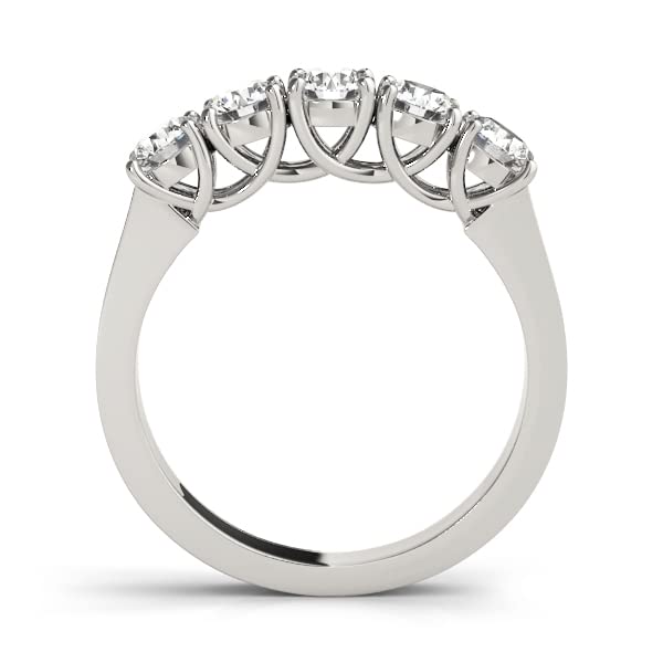 JewelMore 1 Carat (ctw) Certified 14K White Gold Round Diamond Ladies 5 Five Stone Wedding Anniversary Stackable Ring Band (White Gold, 5)