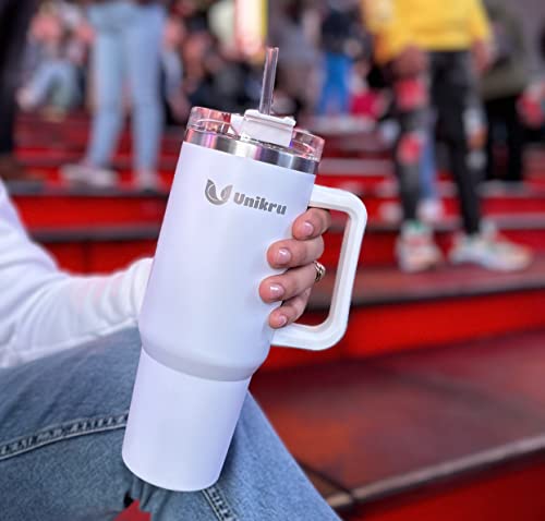 Unikru 40 oz Tumbler with Handle and Straw - Leak Proof - tumbler with straw, Eco-friendly Materials, Insuladed, Reusable (Fog) H2 Version