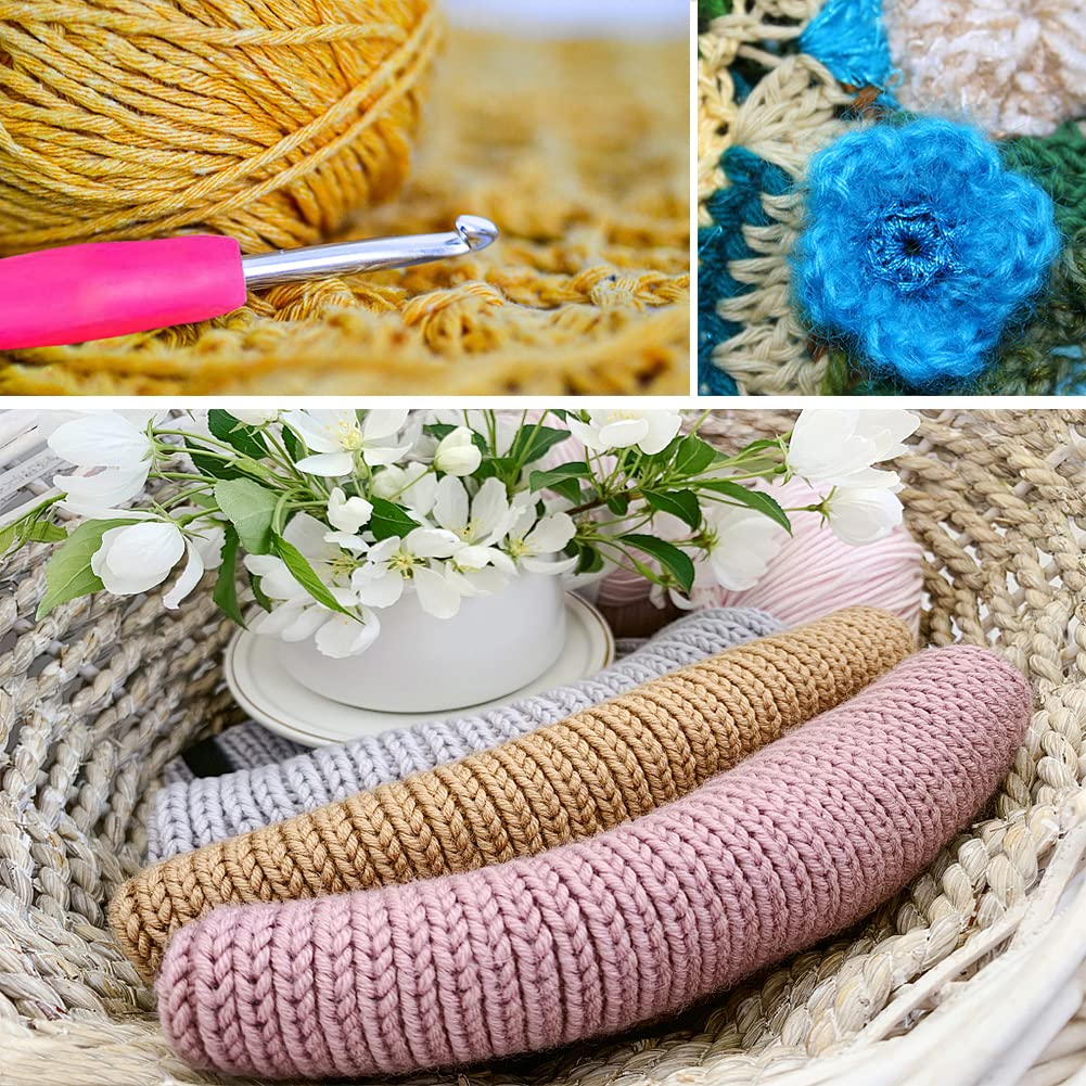 Katech Crochet Hooks Yarn Kit Includes 5 pcs Crochet Hooks and 6 pcs Random Colors Yarn Skeins, Ergonomic Crochet Needle Yarn Set for Making Socks, Scarf, SweaterL8