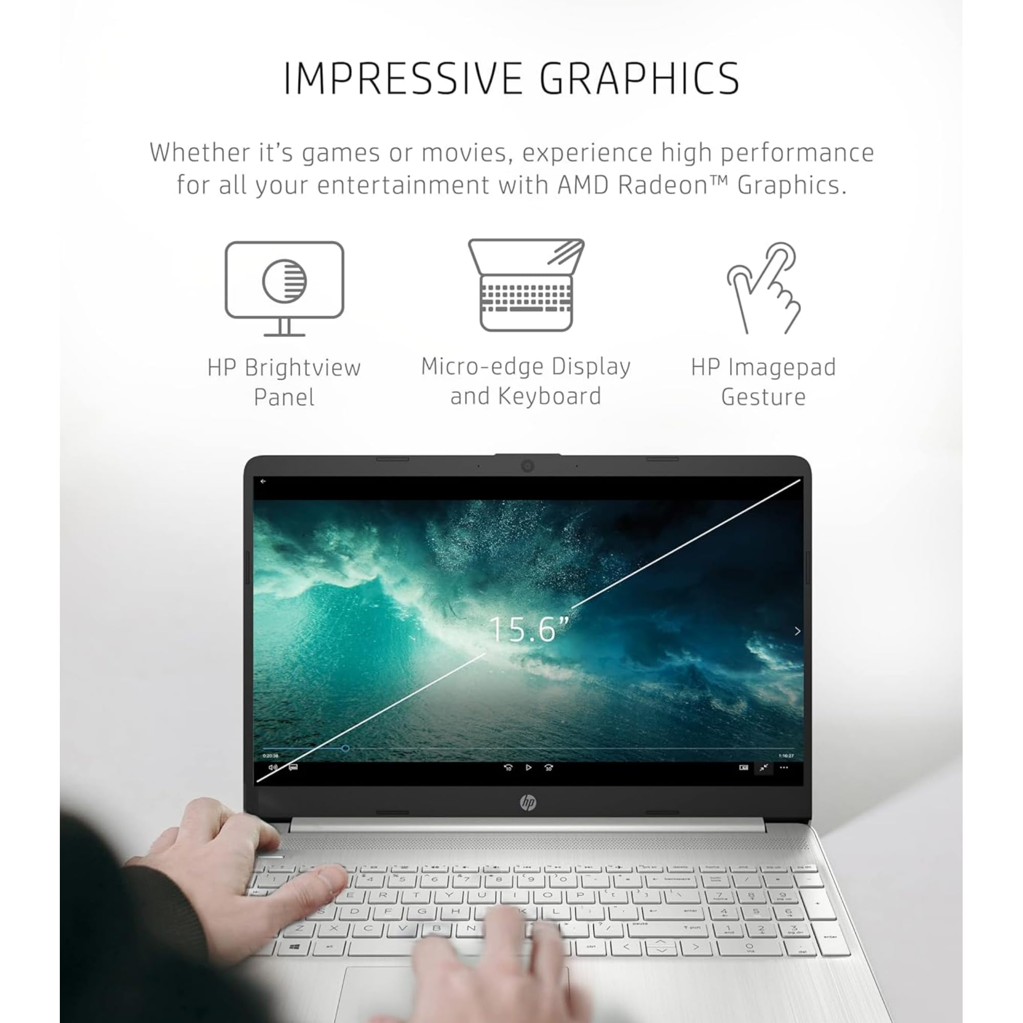 hp Pavilion 15.6"" HD Laptop, AMD Ryzen 3 5300U Processor (Beats i7-1065G7), 20GB RAM, 1TB SSD, SD Card Reader, Long Battery Life, Numeric Keypad, Bluetooth, Type-C, Win11,JVQ mp, Silver