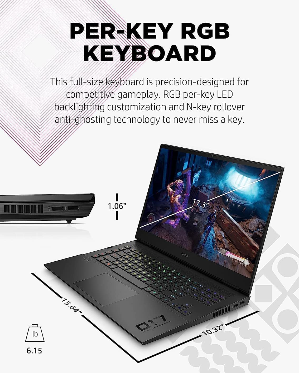 HP OMEN 17.3" 165Hz Gaming Laptop, Intel 12th Core i7-12700H, 32GB DDR5 RAM, 1TB PCIe SSD, Backlit Keyboard, NVIDIA GeForce RTX 3070Ti, HD Webcam, Win 11 Pro, Black, 32GB Hotface USB Card