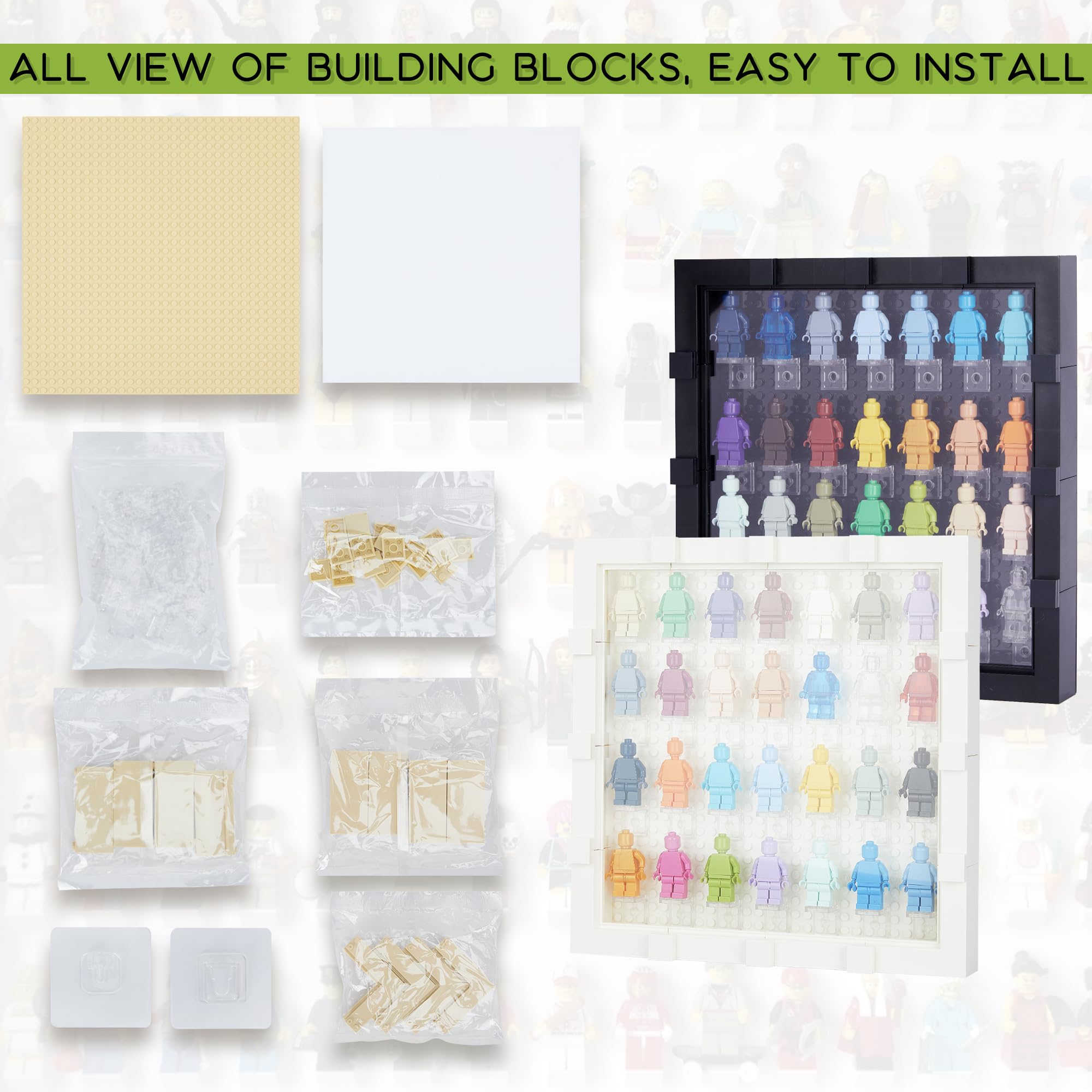 HUHYNN Minifigures Display Case, Clear Minifigures Display Case for Protecting Your Building Block Mini Figures Collection Holds Up to 28 Minifigurines Display (Yellow-10.04x1.34x10.04in)