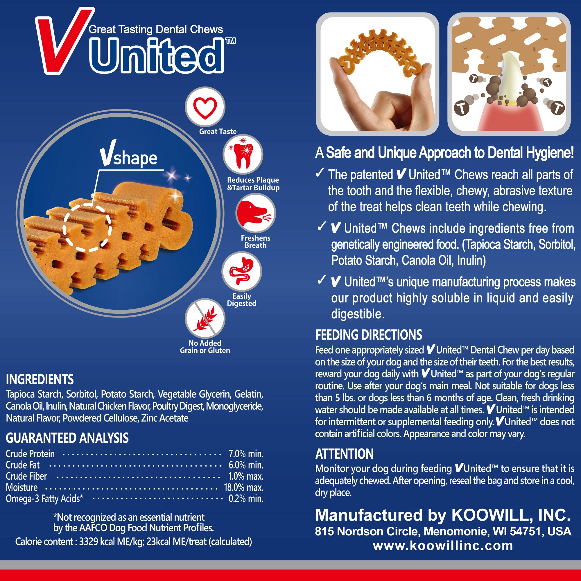 Koowill V United Patented Unique Design All Natural Dental Chew for Dogs (12 Ounce Pouch)
