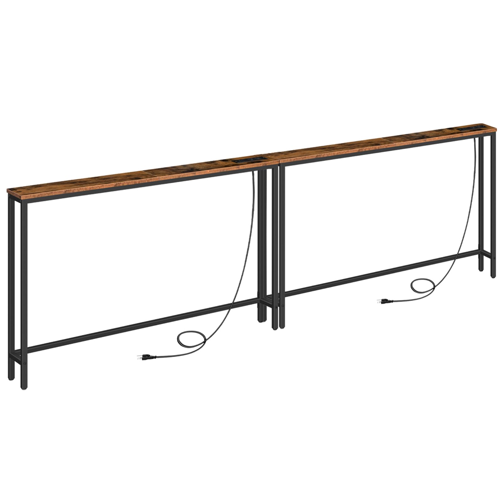HOOBRO 2 Pack 39.4" Console Table with Power Outlets and USB Ports, Narrow Entryway Table with Charging Station, Behind Couch Table, Hallway, Living Room, Bedroom, Rustic Brown and Black BF51UXGP201
