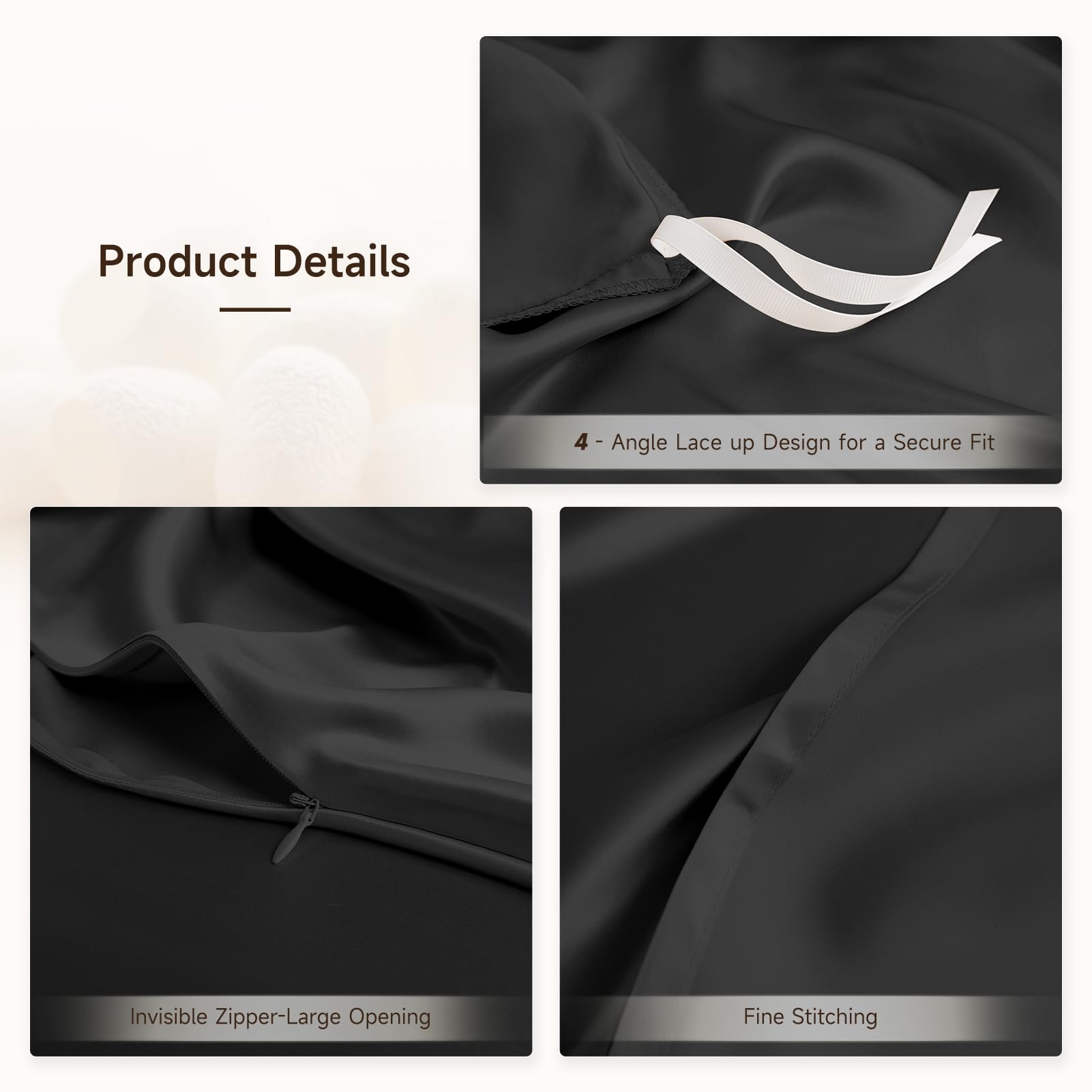 THXSILK 100% Pure Mulberry Silk Duvet Cover Set 3 Piece, 6A+ Grade Luxury Soft Bedding Silk Sheets for Hair and Skin, 1 Pcs Duvet/Quilt/Comforter Cover with 2 Zippered Pillowcases (Black, King)