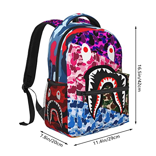 Vkaxopt Backpack Shark Teeth Camo Backpacks Travel Laptop Daypack Big Capacity Bookbag Fashion Durable Back Pack for Men and Women-MultipleColour