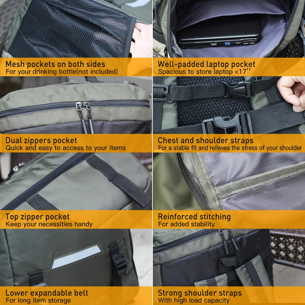 HUIOP Camping Backpack, 80L Mountaineering Backpack Waterproof Outdoor Running Bag Bicycle Bag Large Capacity Riding Bag Breathable Jogging Travel Daypack Bag for Riding Running Hiking Camping